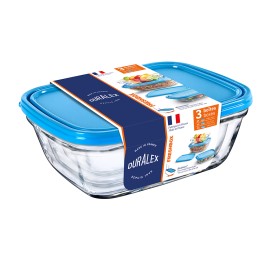 DURALEX GLASS RECT.STORAGE SET W. BLUE LID 0.4+1.1+1.7L | Spinneys Lebanon
